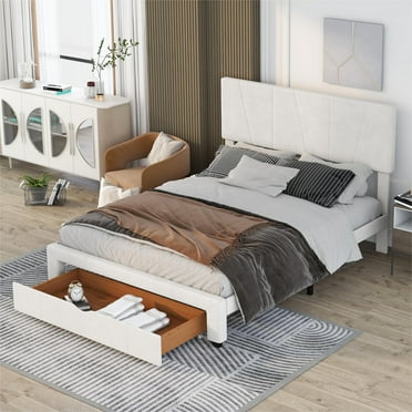 Platform Bed with a Big Drawer, Full Size Storage Platform Bed Frame ...