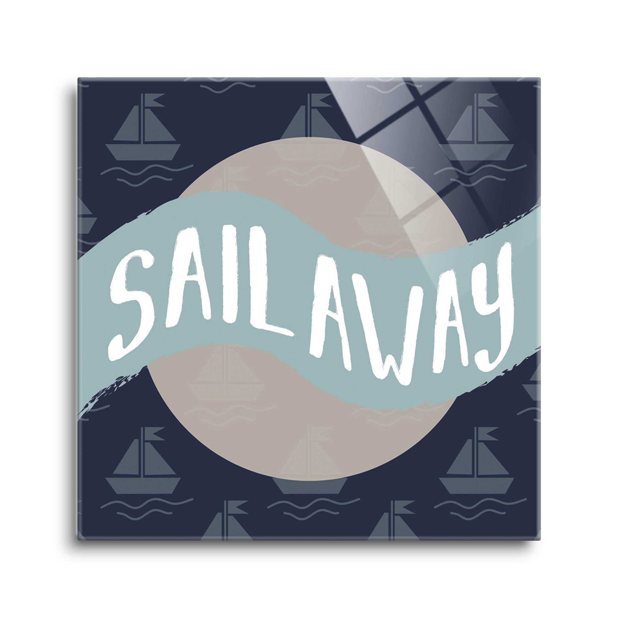 Sail Away Aqua Blue Sailboats Waves 8 x 8 Glass Wall Hanging Sign ...