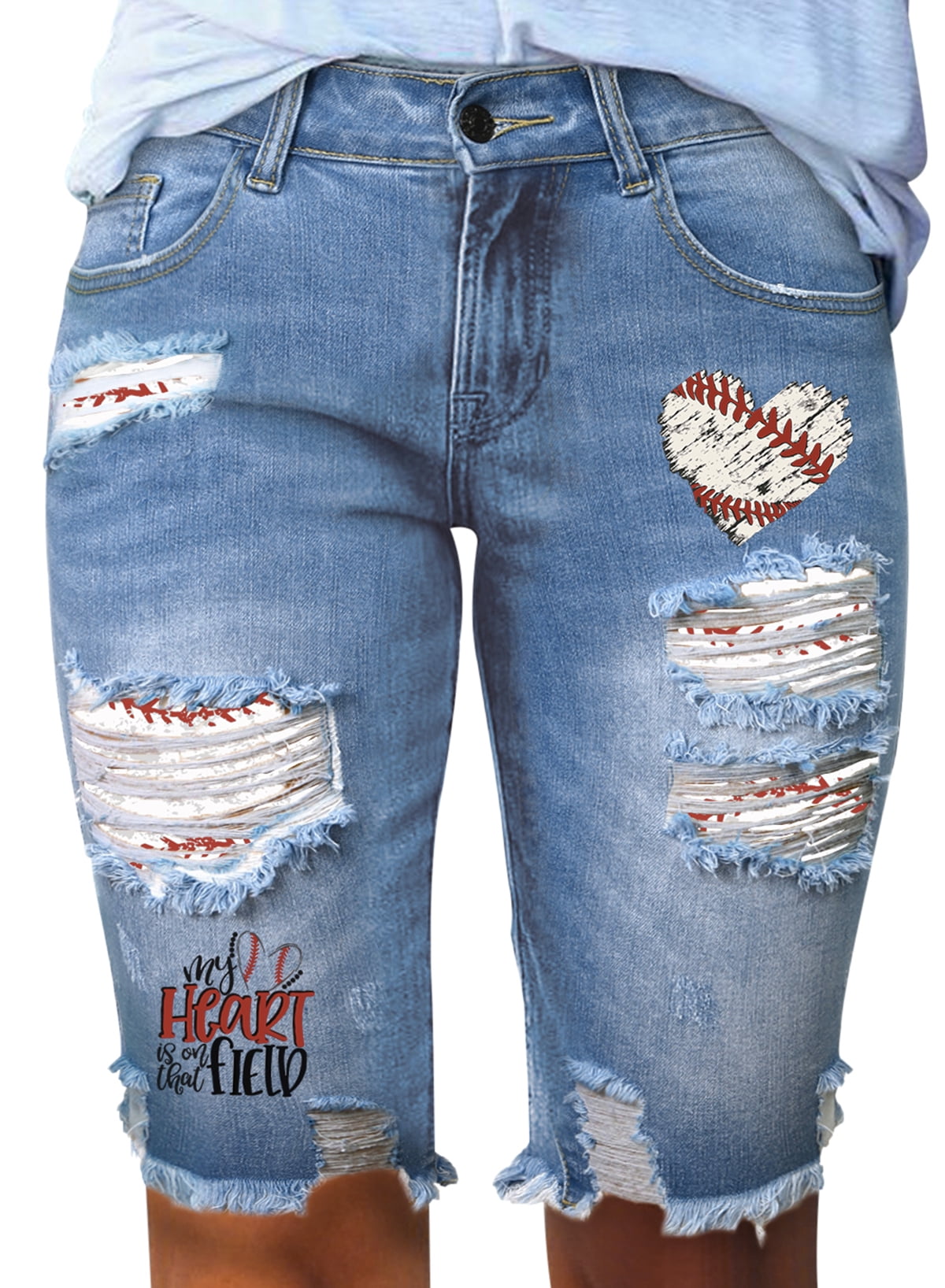 HOTAPEI Distressed Bermuda Shorts for Women Mid Rise Denim Shorts ...