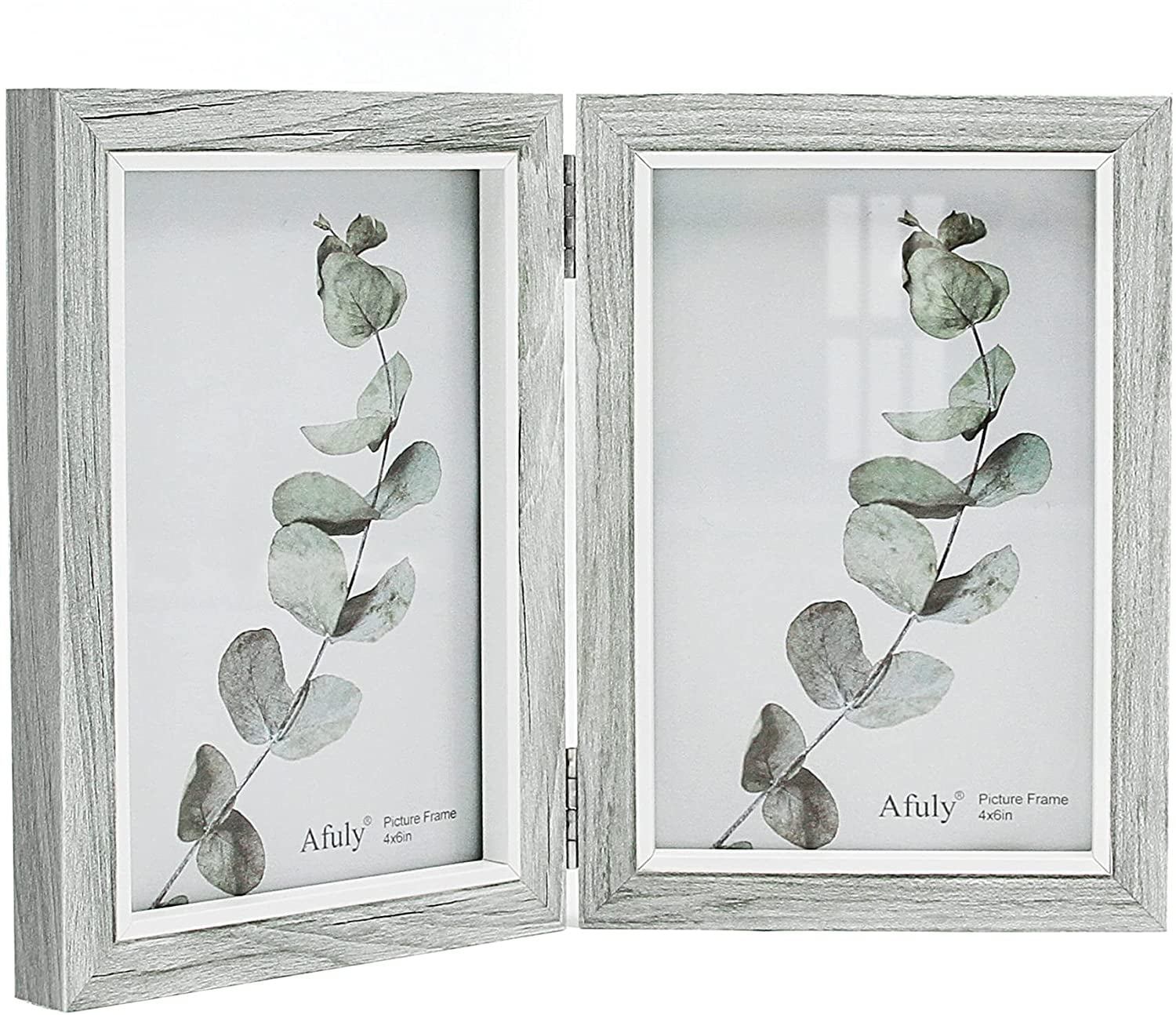 Afuly 4x6 Picture Frames Double Hinged Gray White Wood Grain with Glass ...