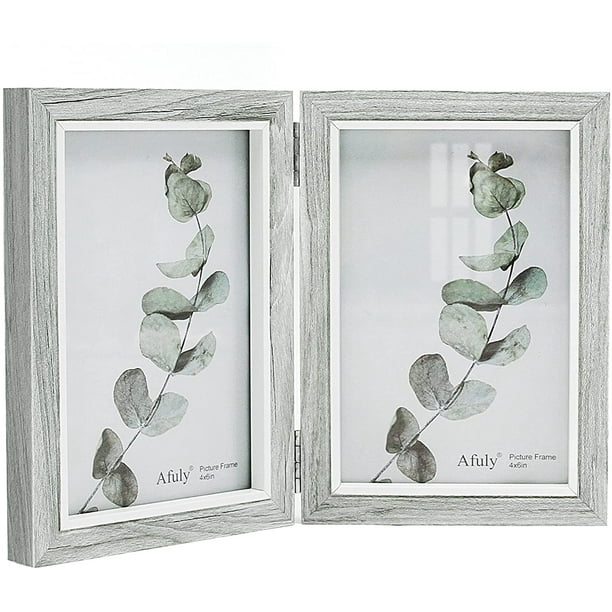 Afuly 4x6 Picture Frames Double Hinged Gray White Wood Grain with Glass ...