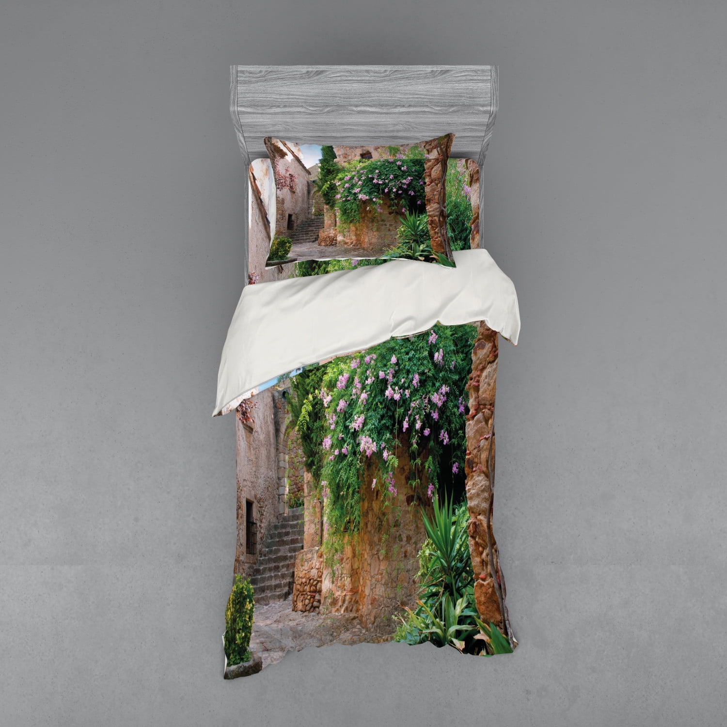 Ambesonne Landscape Bedding Set 3 Pcs, Summer Garden Flowers, Twin ...