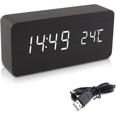 QUETO LED Wood Alarm Clock - Wood Look Digital Clock - Tactile Morning ...