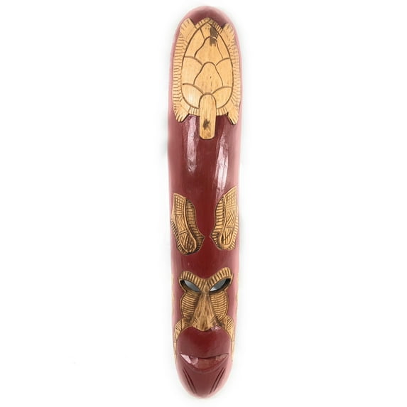 Fijian Tiki Mask w/ Carved Turtle - 40" Ocean - Wall Decor | # ...