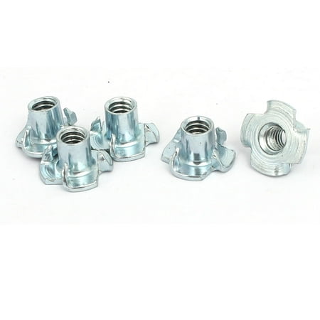 1/4'' Thread Dia 10mm Height 4 Prongs Full Threaded T-Nut Tee Nuts 5pcs ...