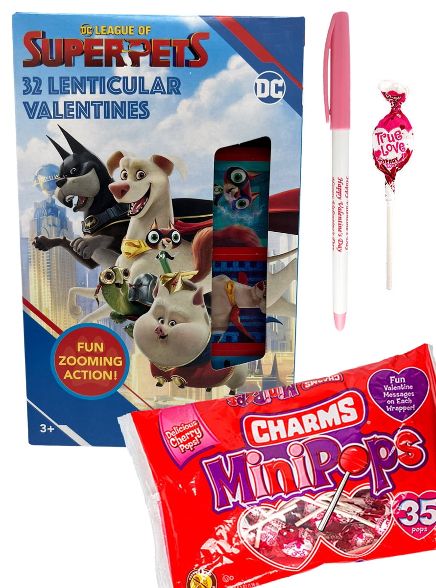 32 Superpets Lenticular Valentine Cards with Charms Mini Lollipops and ...