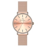 Jessica Simpson Rose Gold Tone 36mm Crystal Encrusted Adjustable Mesh ...