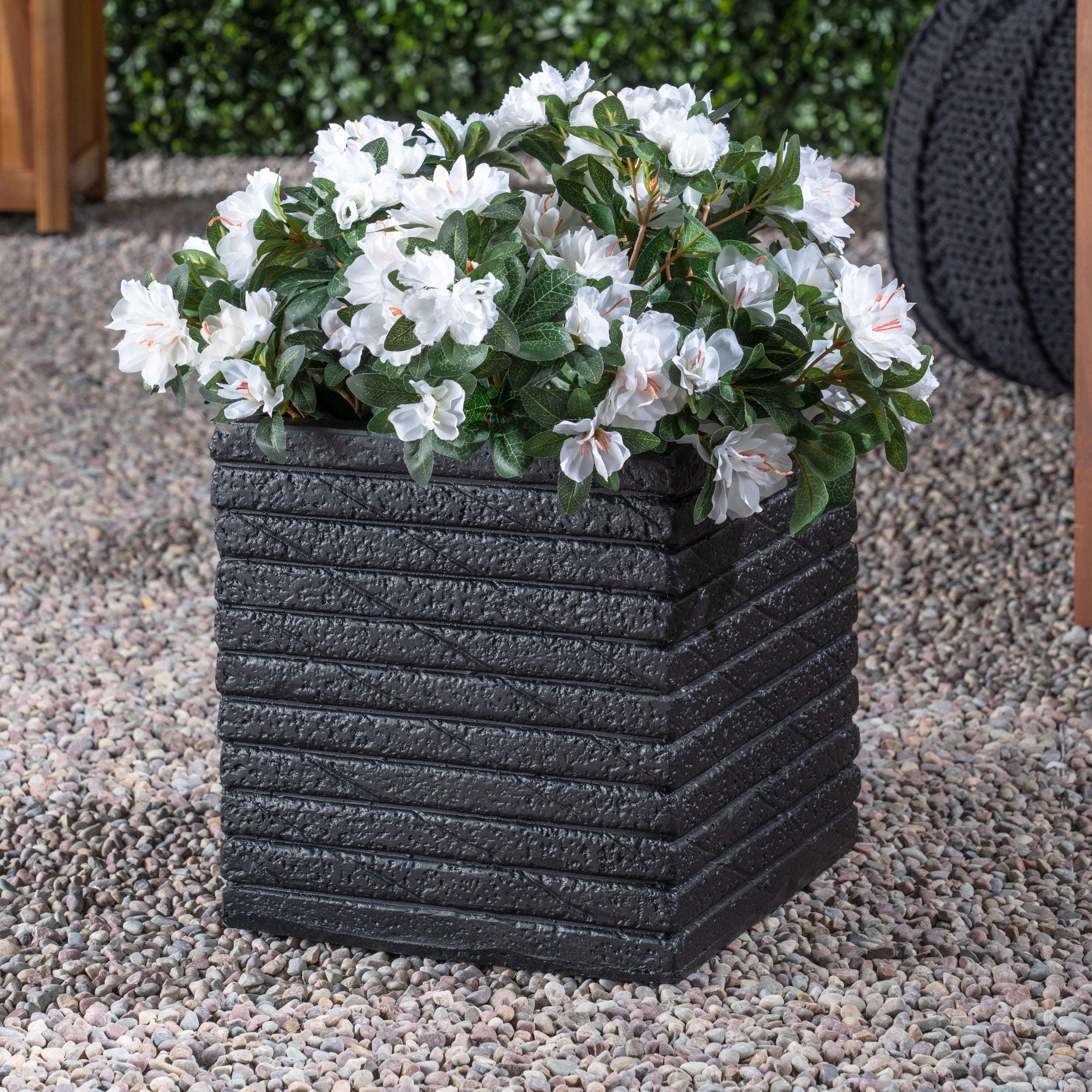 GDF Studio Lilith Garden Urn Planter, Square, Riveted, Black ...