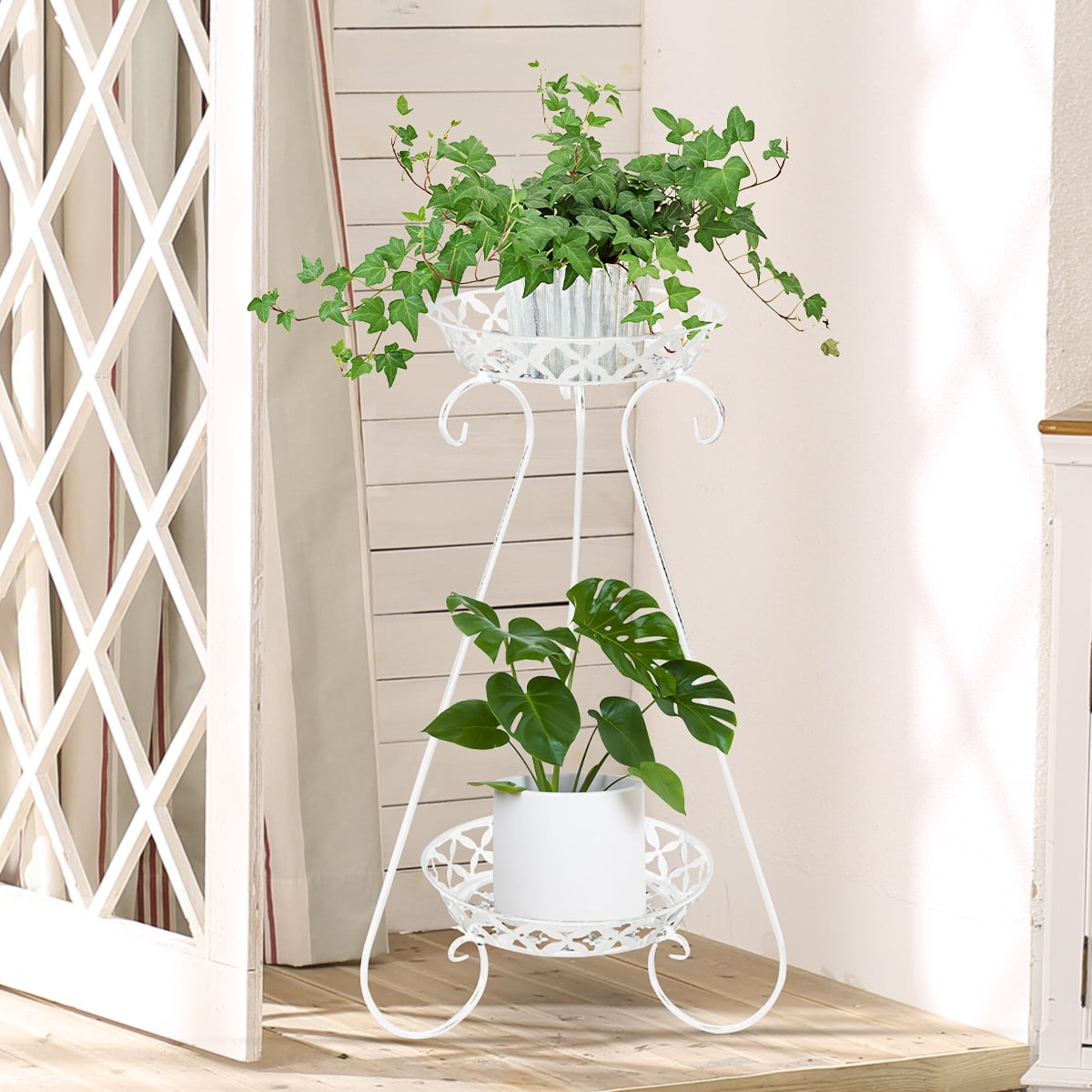 2 Tier Metal Plant Stand Holder Display Flower Storage Rack Shelf For ...