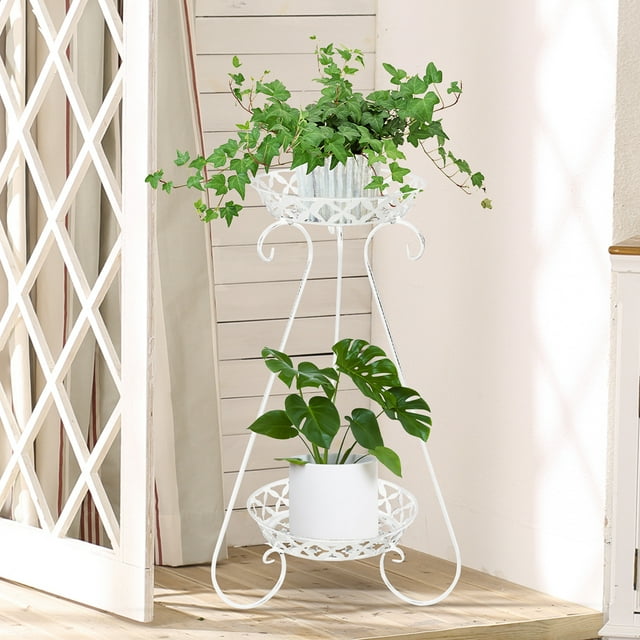 2 Tier Metal Plant Stand Holder Display Flower Storage Rack Shelf For ...