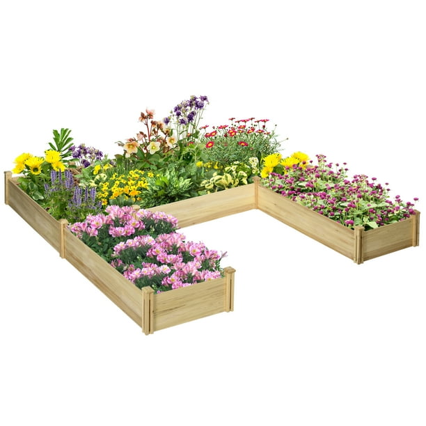 Outsunny Raised Garden Bed Set, DIY Wooden Planters for Outdoor Plants ...