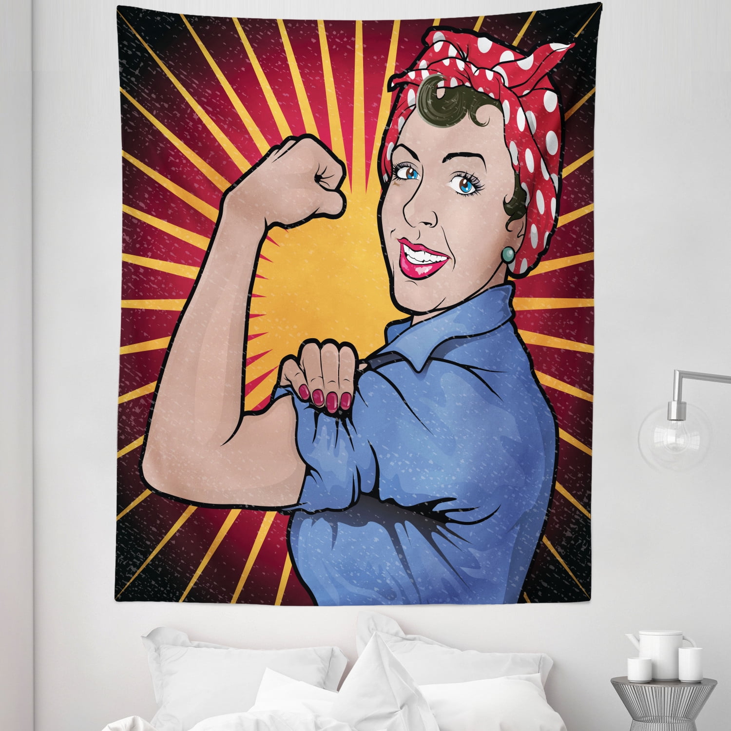 Feminist Tapestry, Illustration of Retro Strong Powerful Woman Showing ...