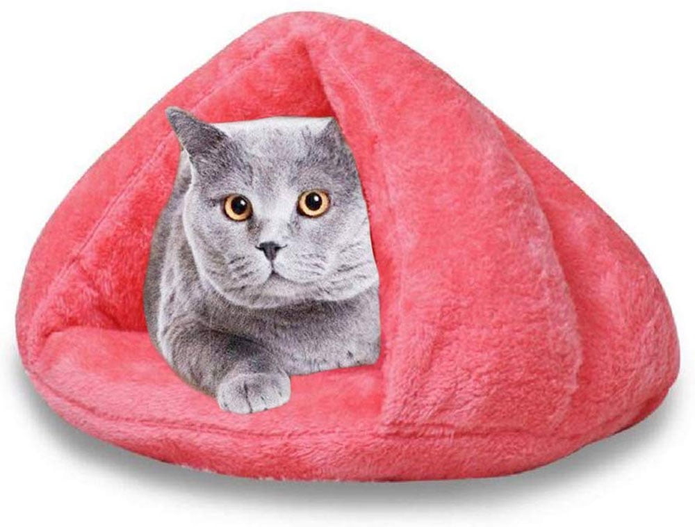 Cave Ultrasoft Plush Cat Bed with Large Hood, Round Burrowing ...