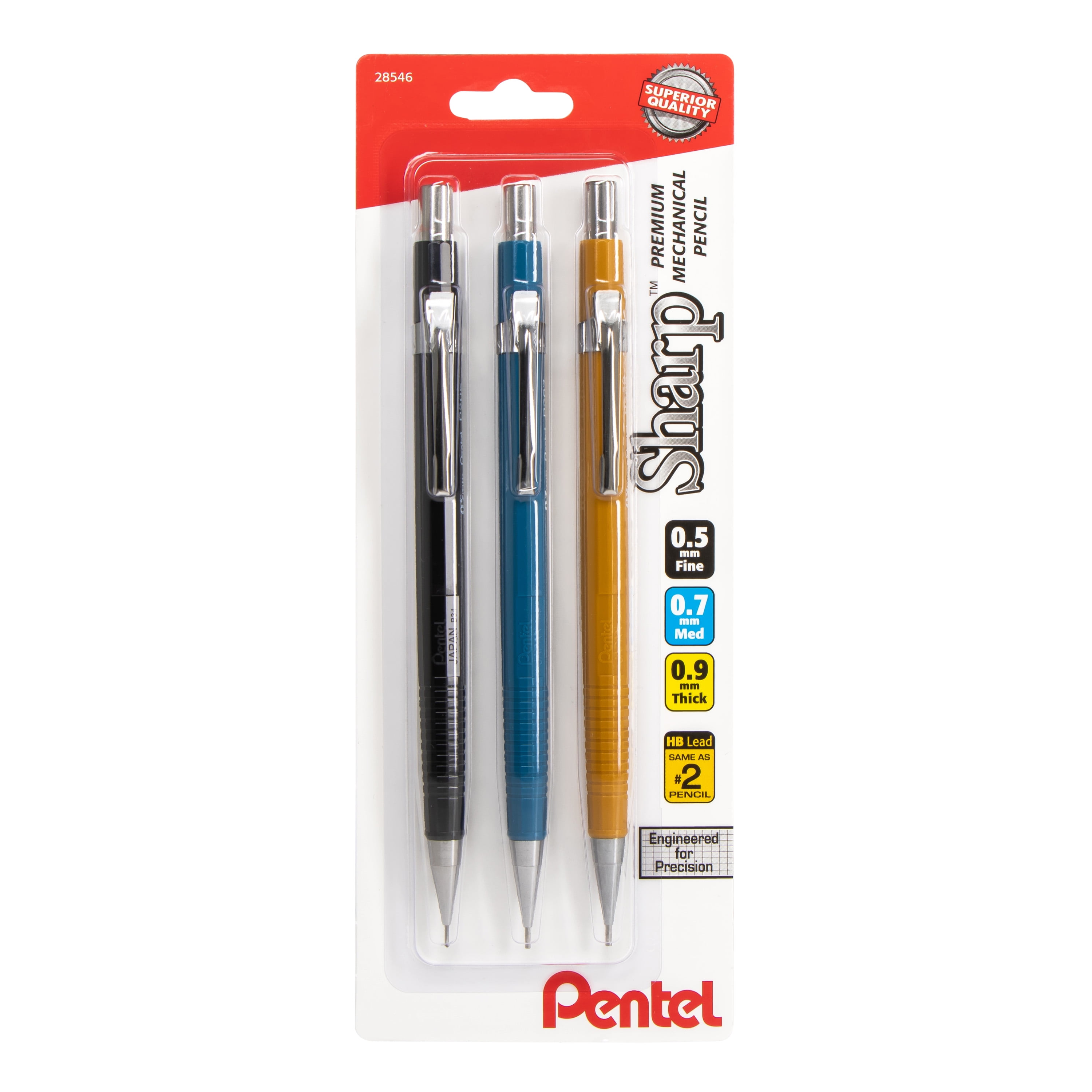 Pentel Sharp Mechanical Pencil 3 pack Assorted Barrels (1 each 0.5mm, 0 ...