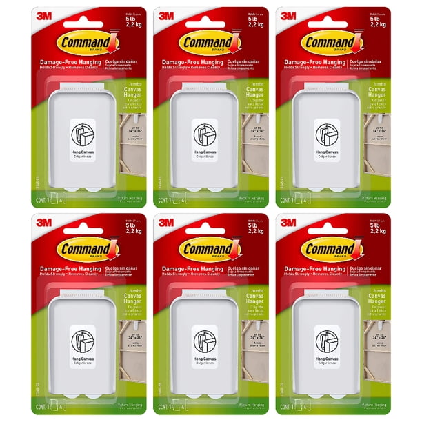 Command Jumbo Canvas Picture Hangers Plastic White 1 Hanger 4 Strips, 6 ...