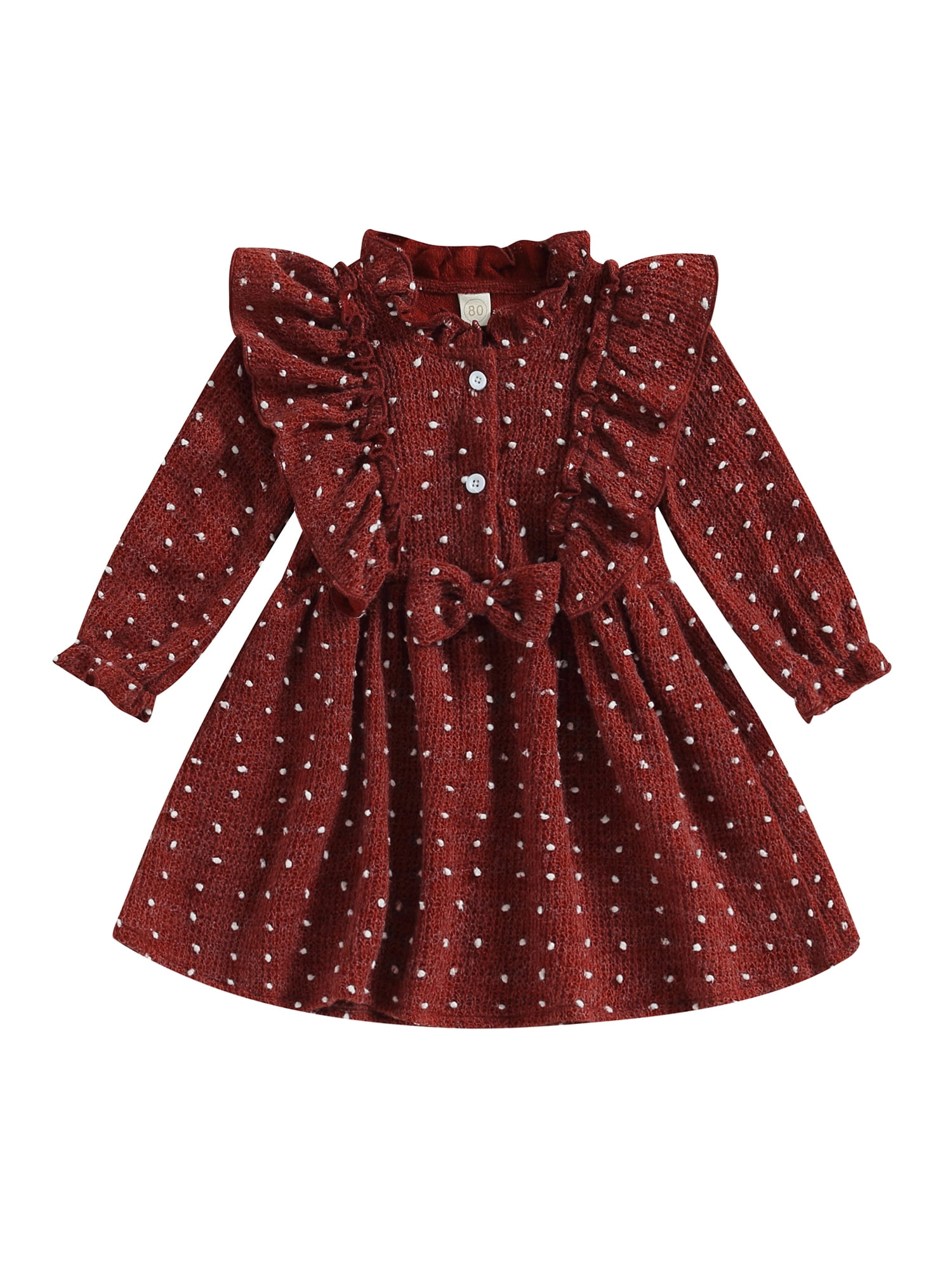 Biekopu Toddler Baby Girls Fall Dress Swiss Dot Ruffles Buttons Long ...
