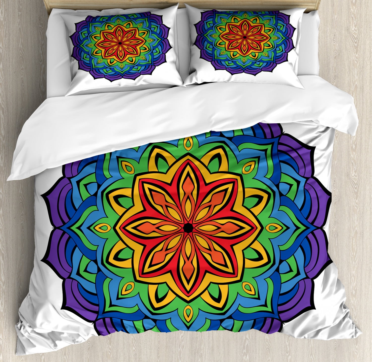 Rainbow Mandala King Size Duvet Cover Set, Colorful Mandala Design with ...