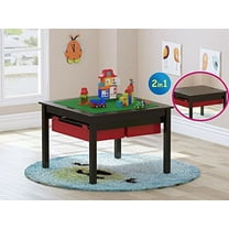 UTEX 2-in-1 Kids Wooden Activity Construction Play Table with Storage ...