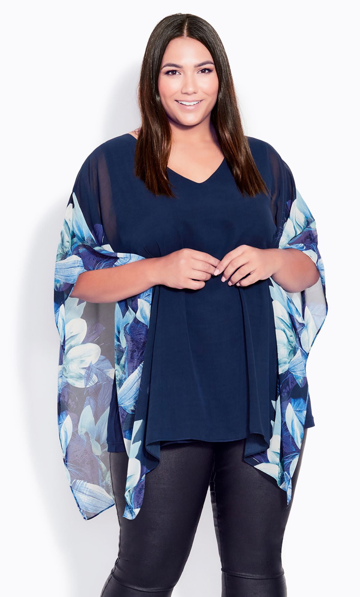 Ave Studio Women's Plus Size Bella Border Overlay Top - Navy - Walmart.com