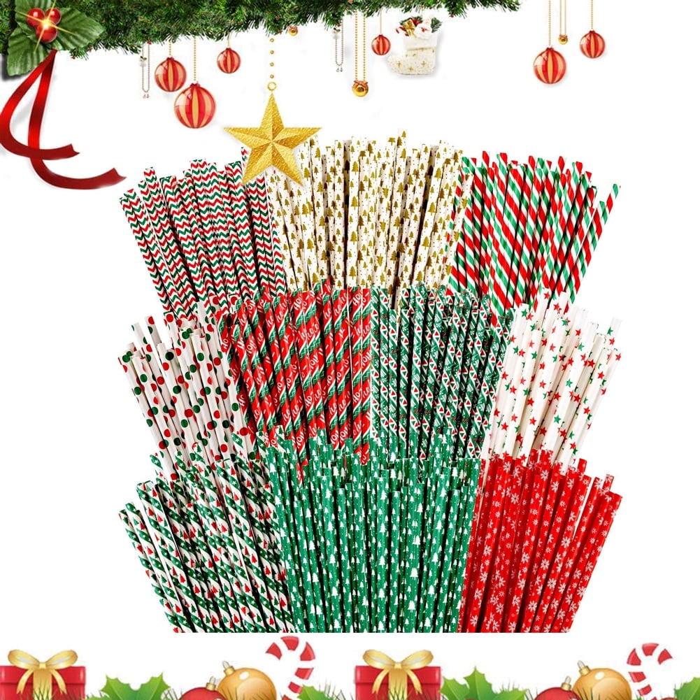 Sunjoy Tech Paper Straws, Christmas Straws Disposable Biodegradable ...