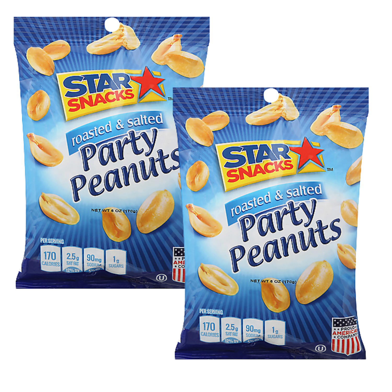 Star Snacks Roasted and Salted Party Peanuts, 7oz Pack Snack Size ...