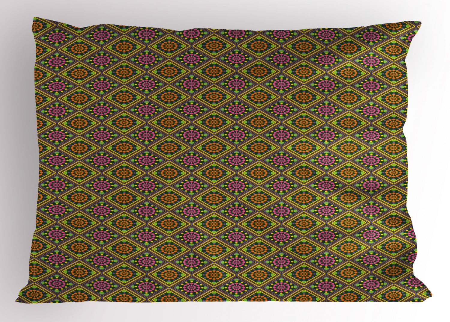 Ethnic Pillow Sham, Lively Colored Rhombus-shape Pattern with Geometric ...