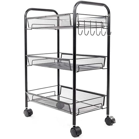 Utility Carts with 4 Hooks Lockable Wheels, Shelf Storage Rack ...