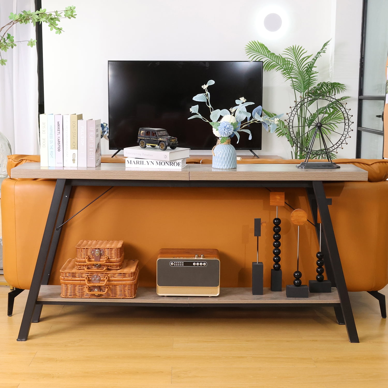 Walsport 63 Inch Console Table Sofa Table, 2-Tier Sofa Table for ...