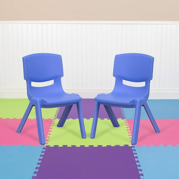 Juego de 2 sillas escolares apilables de plástico azul con asiento de ...