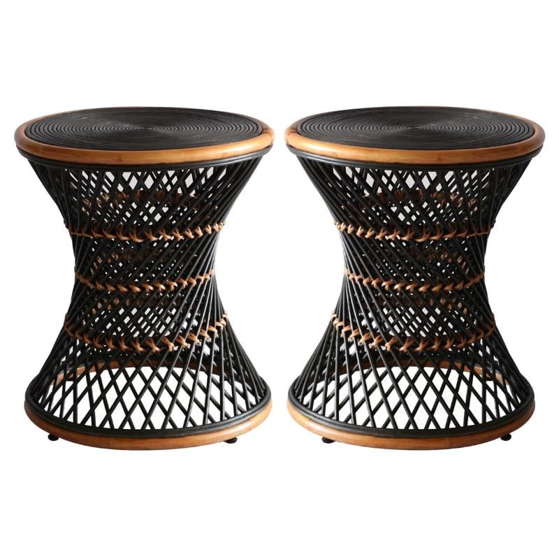 Home Square 20" Modern Round Rattan Stool in Black - Set of 2 - Walmart.com