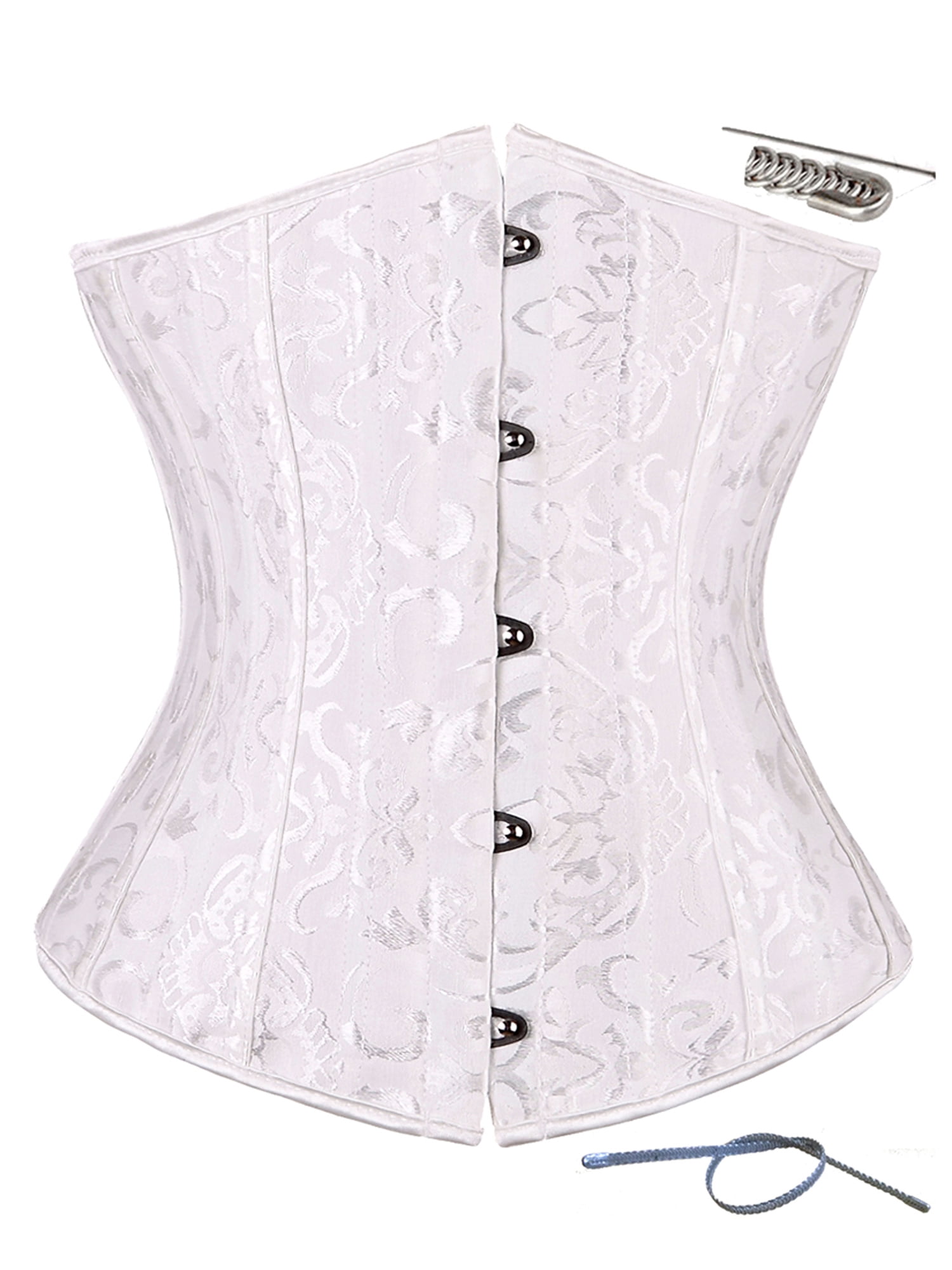 Dodoing Women Satin Lace Sexy Bustier Corset Basque Lace Up Lingerie G