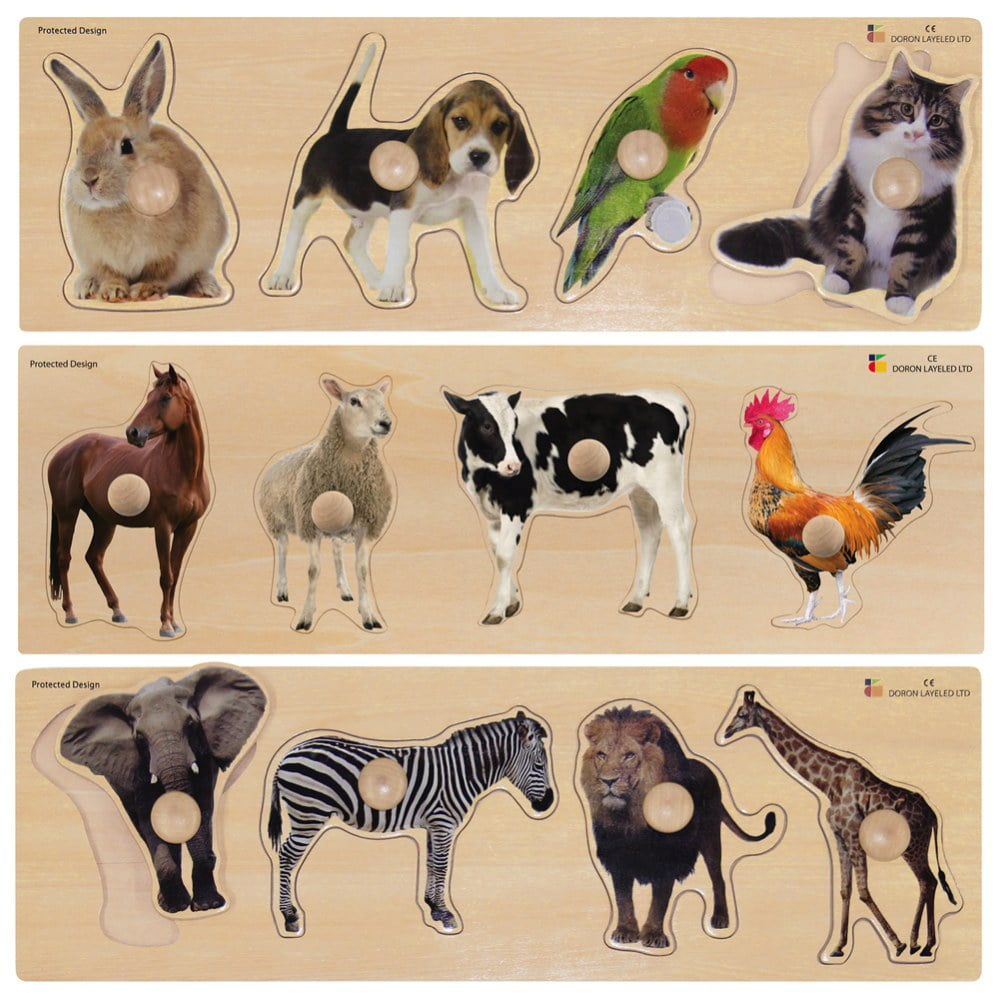 Kaplan Early Learning Large Knob Animal Puzzle Set - Set of 3 - Walmart ...