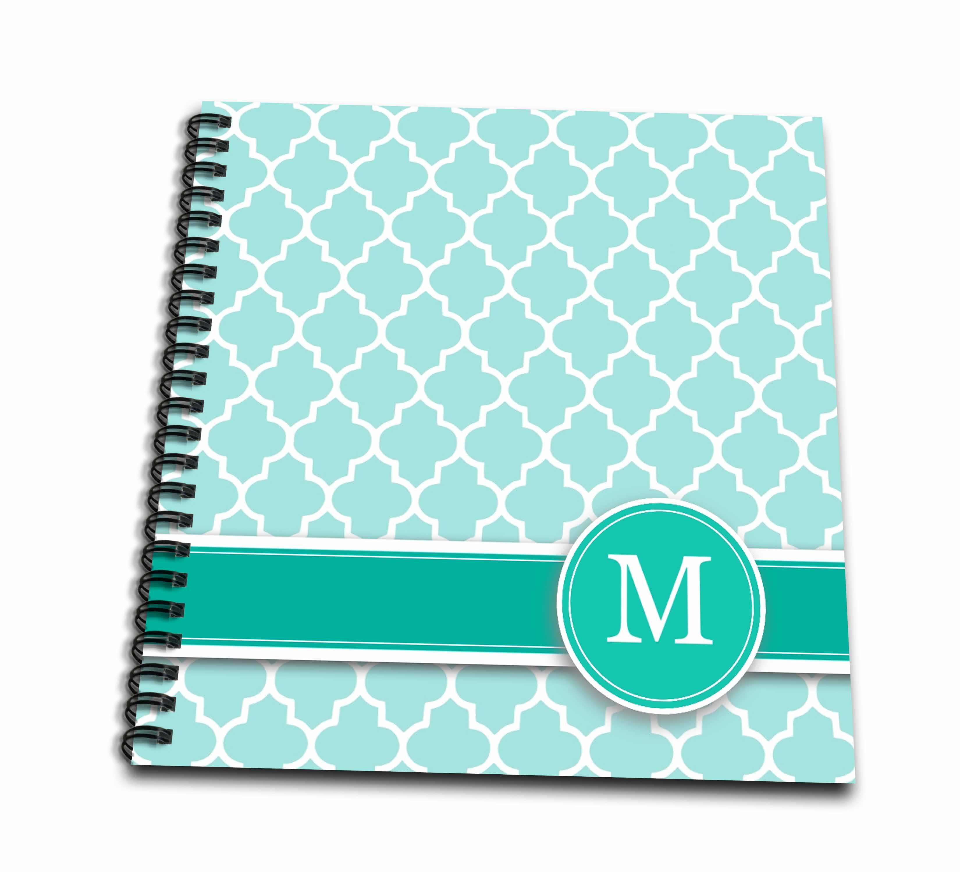 3dRose Personalized letter M aqua blue quatrefoil pattern Teal ...