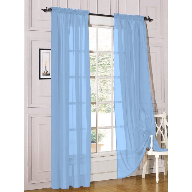 2 Piece Sheer Voile Rod Pocket Window Panel Curtain Drapes Many Sizes ...