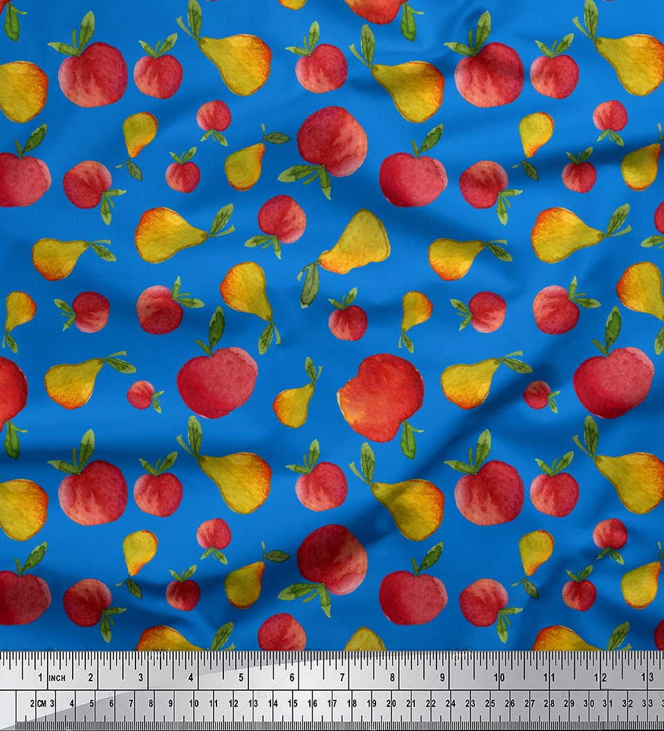 Soimoi Blue Cotton Duck Fabric Mix Fruit Fabric Prints By Yard 44 Inch ...