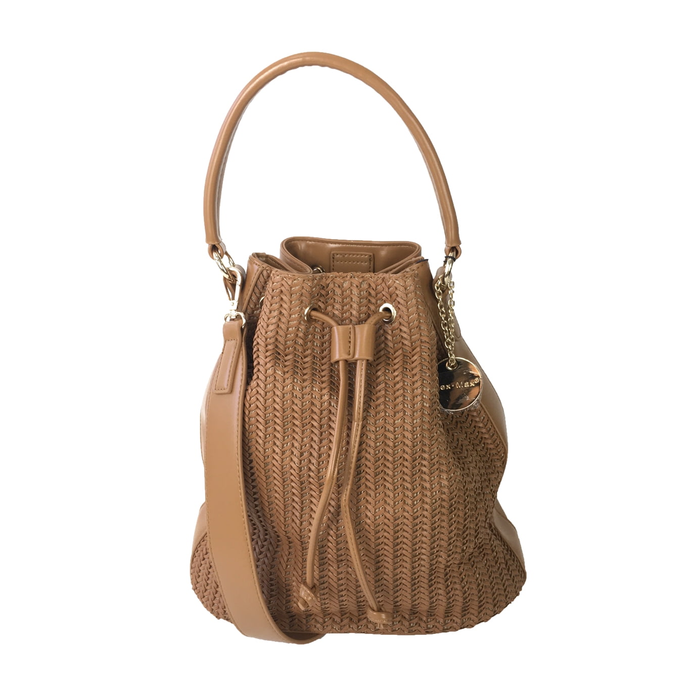 Alex Max Haper Woven Vegan Leather Drawstring Bucket Bag Crossbody ...