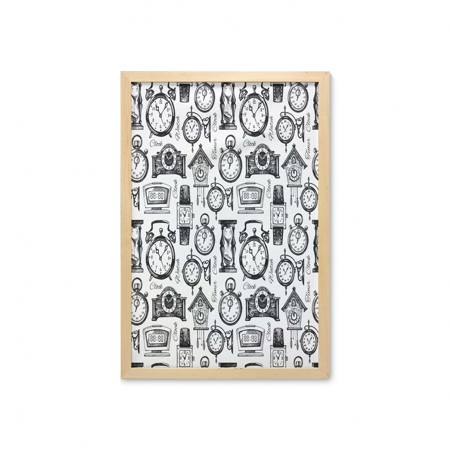 Clock Wall Art with Frame, Hand Drawn Clocks and Watches Illustration ...