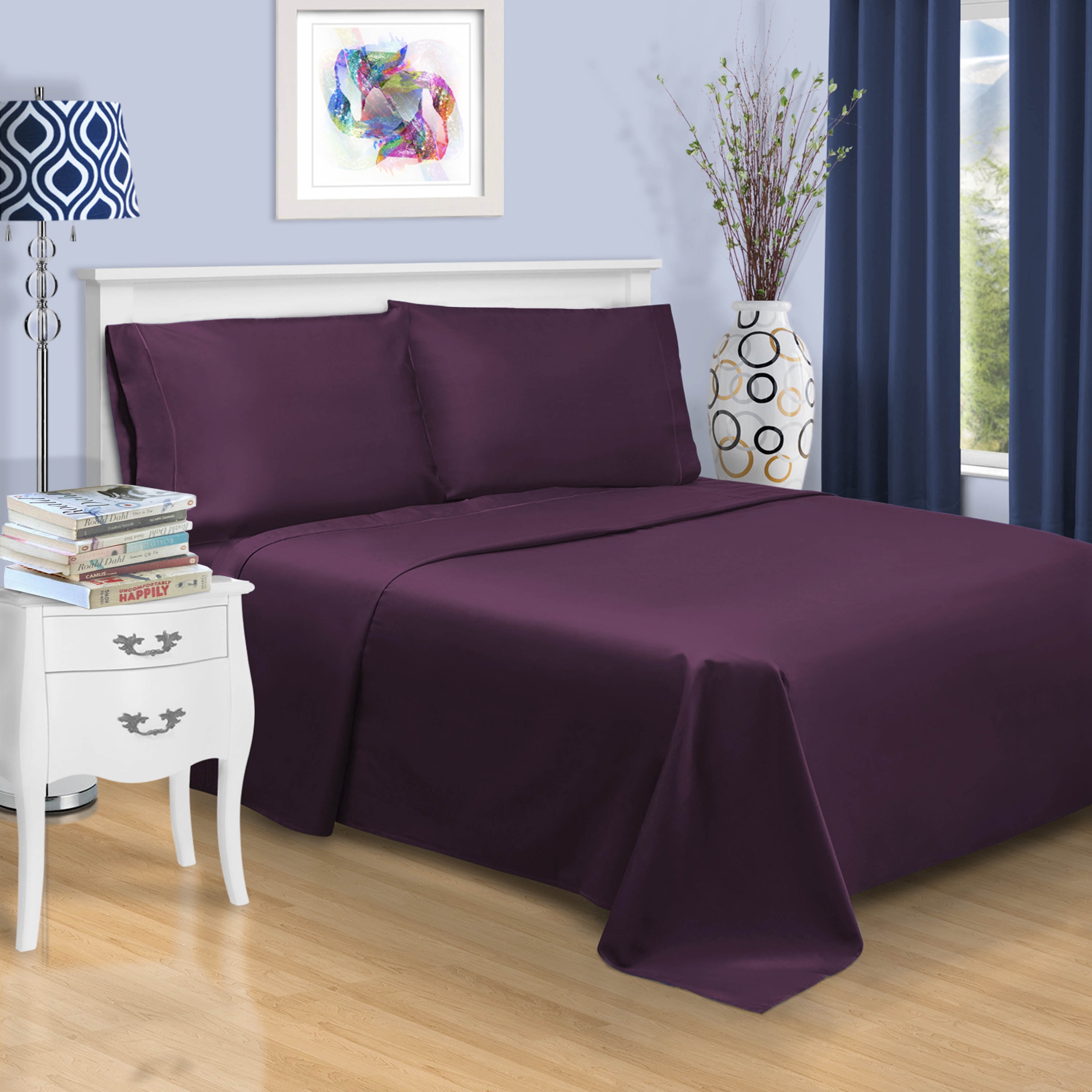 1500 Thread Count Cotton Marrow Stitch Sheet Set, King, Plum - Walmart.com