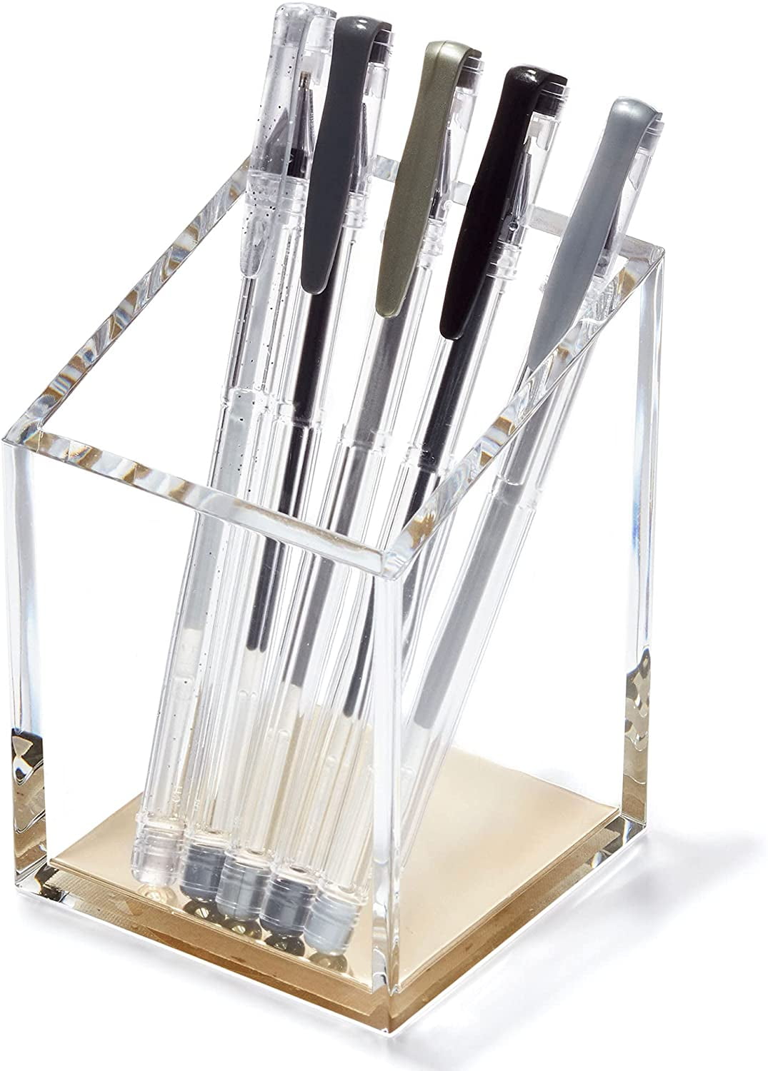 OfficeGoods Acrylic Pen & Pencil Holder with Gold Base - Trapezoid ...