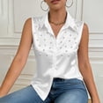 Aezemi Satin Blouses for Women, Button up Collared Pearl Sleeveless ...