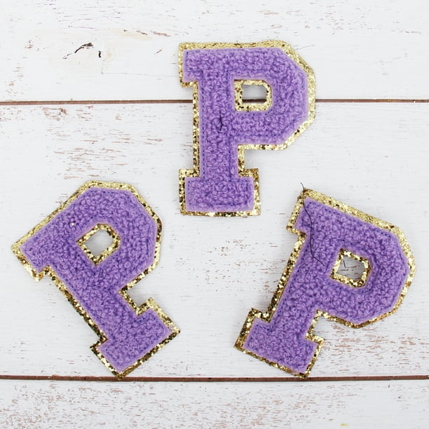 3 Pack Chenille Iron On Glitter Varsity Letter "P" Patches - Lavender ...