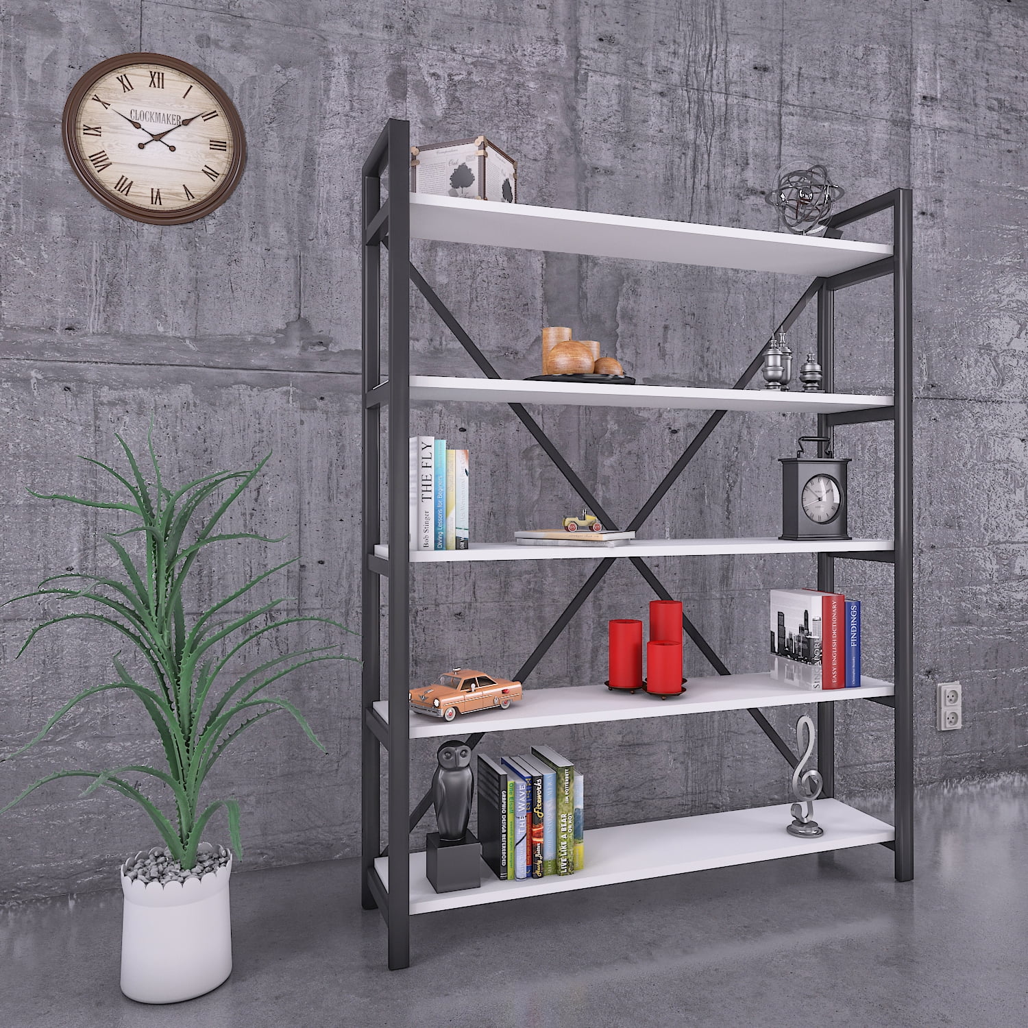 Erciyes 5 Tier Modern Bookshelf, Metal Frame Bookshelf for Small Spaces ...