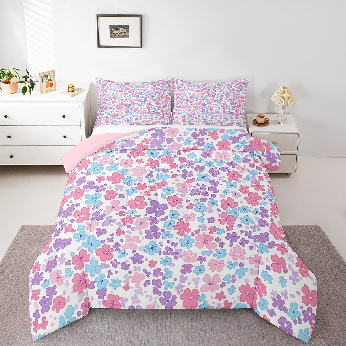 YST Cute Flower Comforter Set Full Size For Girls Kids Watercolor ...