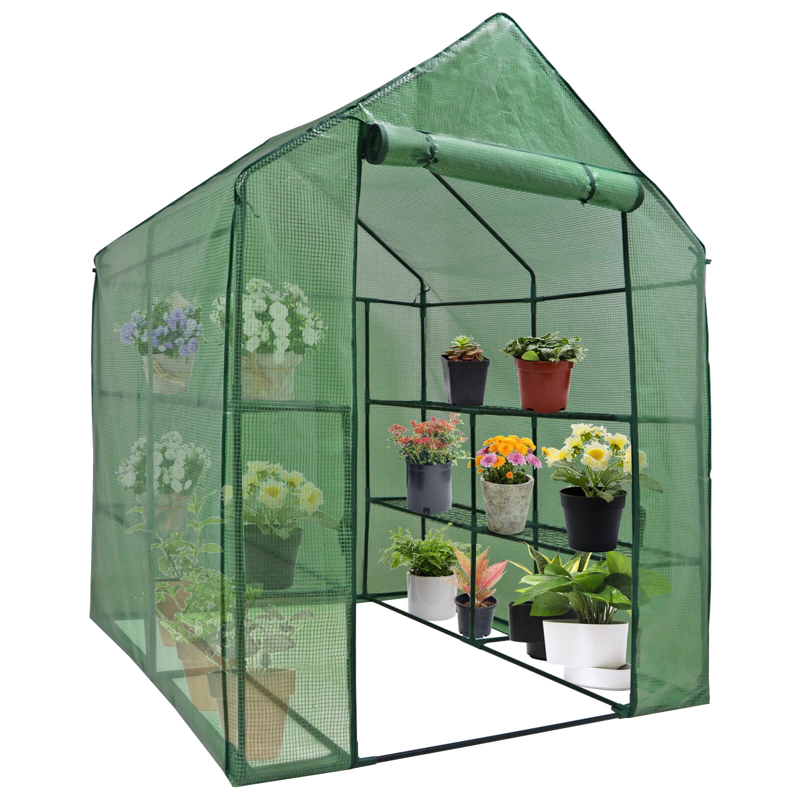 HomGarden Portable Walk-in Greenhouse 2-Tier 8-Shelves, Roll-up Zipper ...