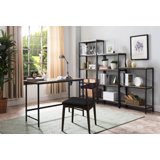 Gray Wood & Black Metal Frame Transitional 5 Tier Shelf Storage ...