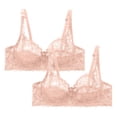 2 Pack Daily Comfort Unlined Underwire Bra, Lightweight Sheer Lace Full ...