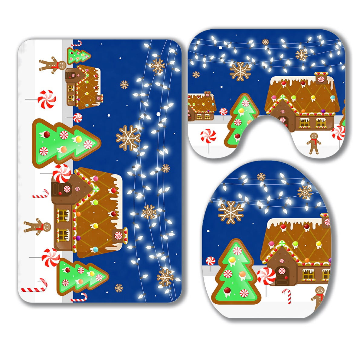 ECZJNT Gingerbread Village 3 Piece Bathroom Rugs Set Bath Rug Contour ...