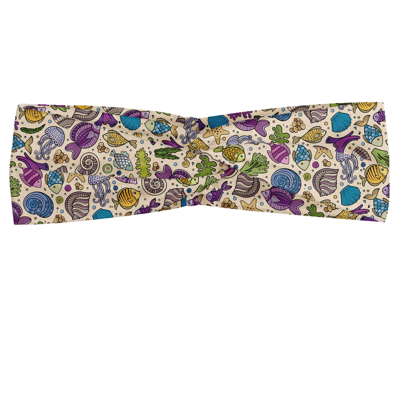 Cartoon Headband, Colorful Undersea Ocean Creatures Shells Fish Tube ...