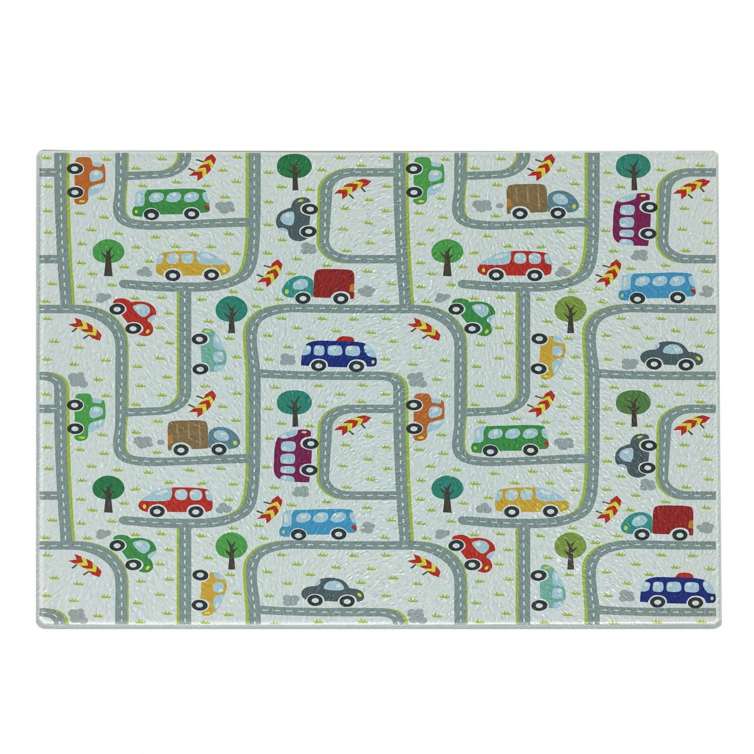 Cars Cutting Board, Vibrant Drawing Cars Driving on the Roads Traffic ...