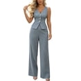 Cagogo Women Plus Size 2 Piece Outfit V Neck Sleeveless Top Wide Leg ...
